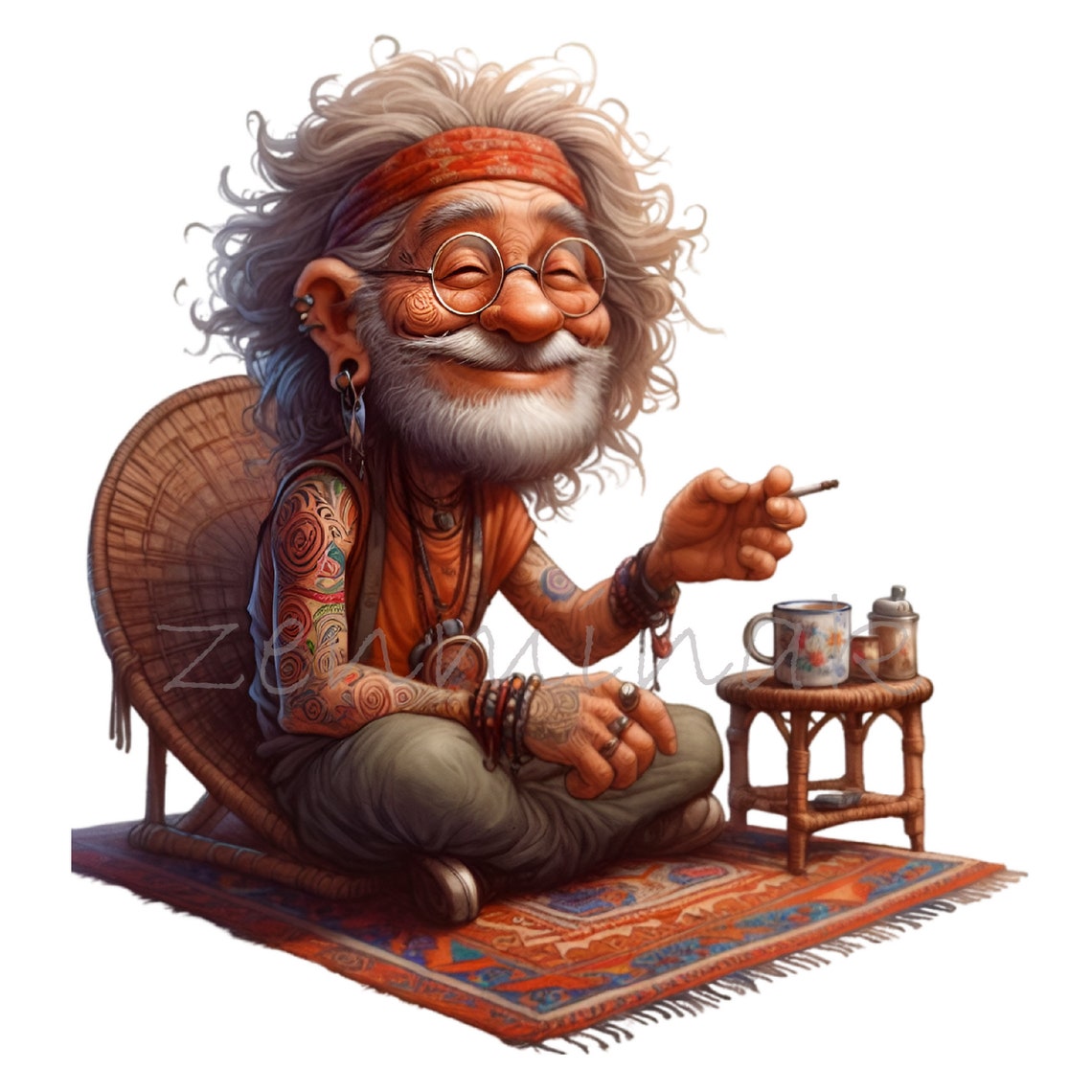 Peaceful Hippie Grandpa With Coffee Clipart - 10 Vibrant and Fun ...