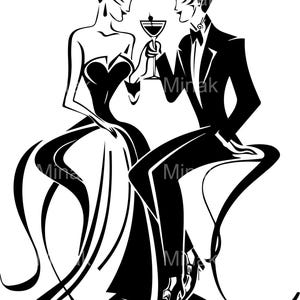 6 SVG Romantic Couple SVG Cut File, Elegant Man and Woman Toasting ...