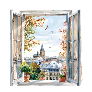 15 Paris Window View PNG Clipart, Eiffel Tower Balcony Illustration ...