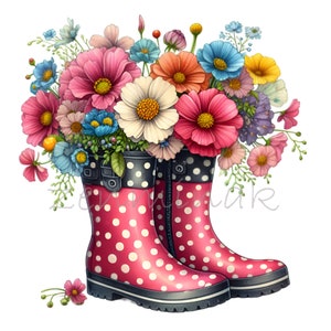 Floral Rain Boots 12 PNG Sunflower Rubber Boots Cartoon Illustration ...
