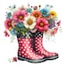 12 PNG Red Polka Dot Rain Boots, Spring Floral Garden Clipart, Flower ...