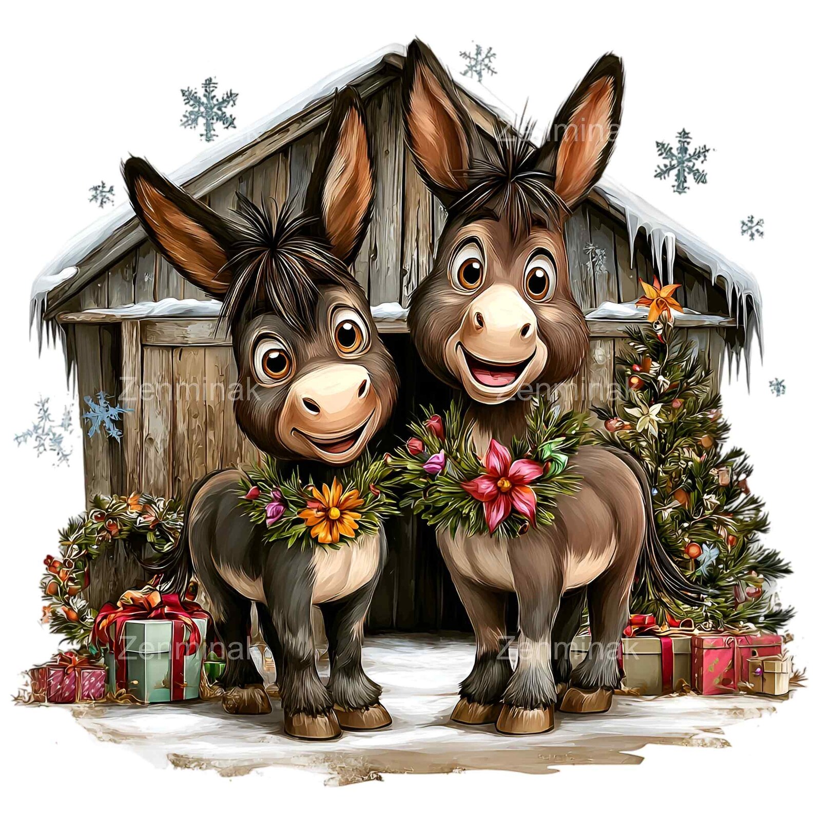 15 PNG Christmas Donkey Clipart – Festive PNG With Two Donkeys, Barn ...