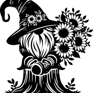 7 SVG Sunflower Gnome SVG – Garden Gnome With Flowers Silhouette – Cute ...