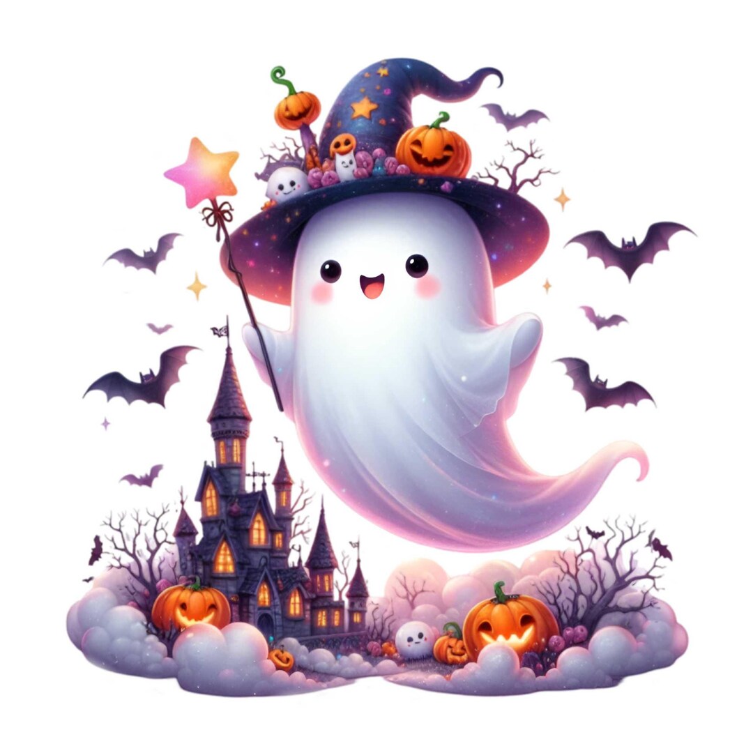 Cute Halloween Ghost Clipart PNG, 12 Magical Ghost With Witch Hat and ...
