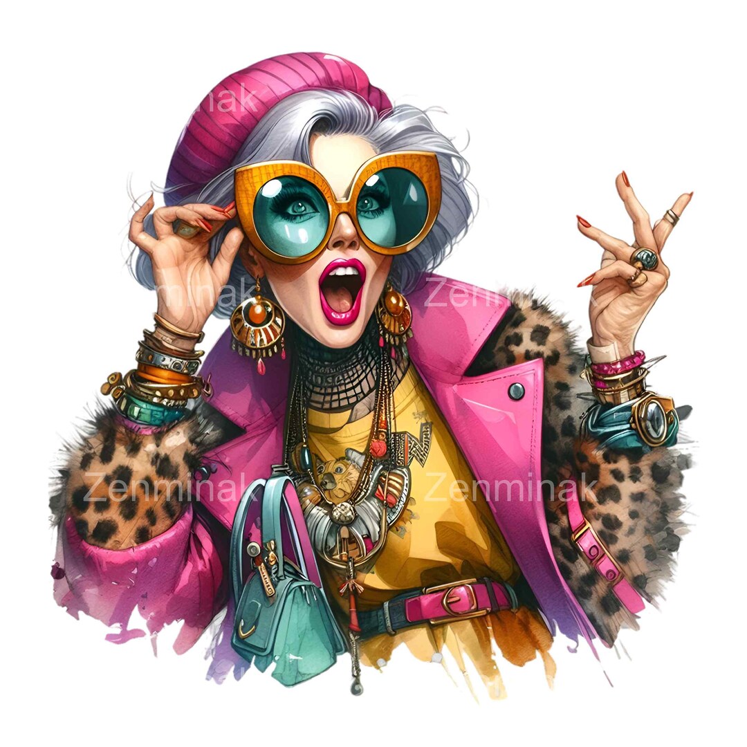 20 PNG Eccentric Fashion Lady PNG – Bold Senior in Sunglasses Clipart ...