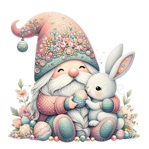 Bunny Clipart, 10 PNG Watercolor Easter Gnome Clip Art Illustration ...