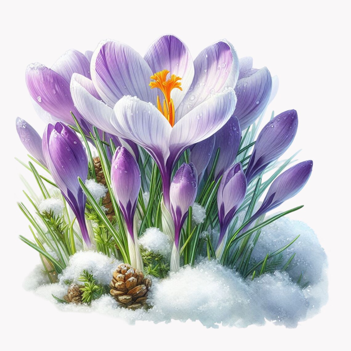 10 PNG Snowy Crocus Flower – Early Spring Bloom Clipart With Pine ...