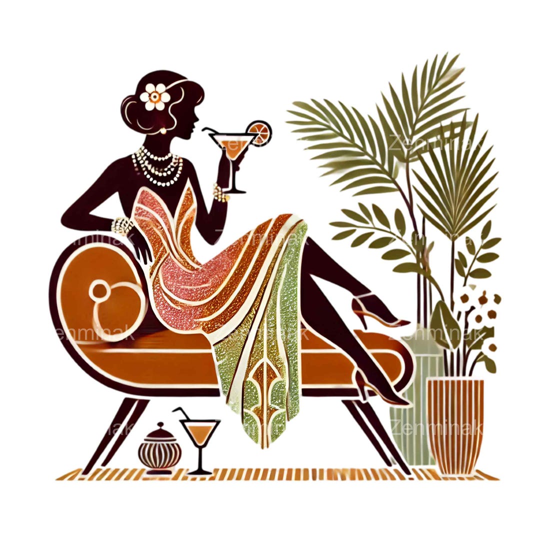 12 Art Deco Lady PNG Clipart - Elegant Flapper Design With Martini ...