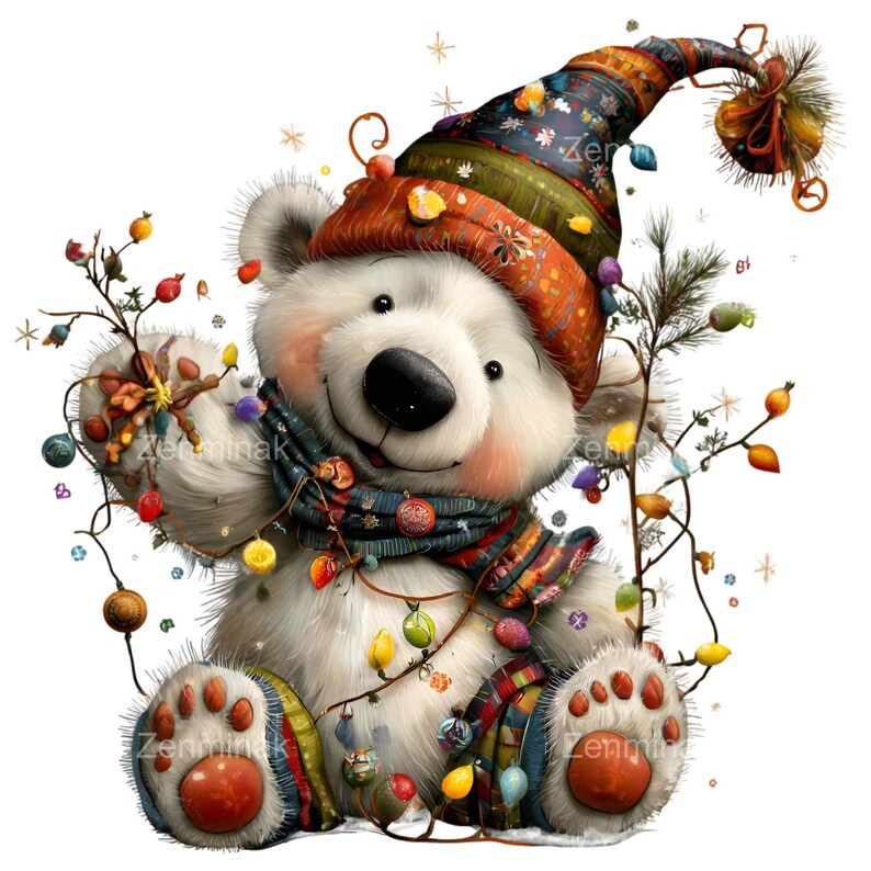 17 PNG Christmas Polar Bear Clipart – Cute Holiday Bear With Lights and ...