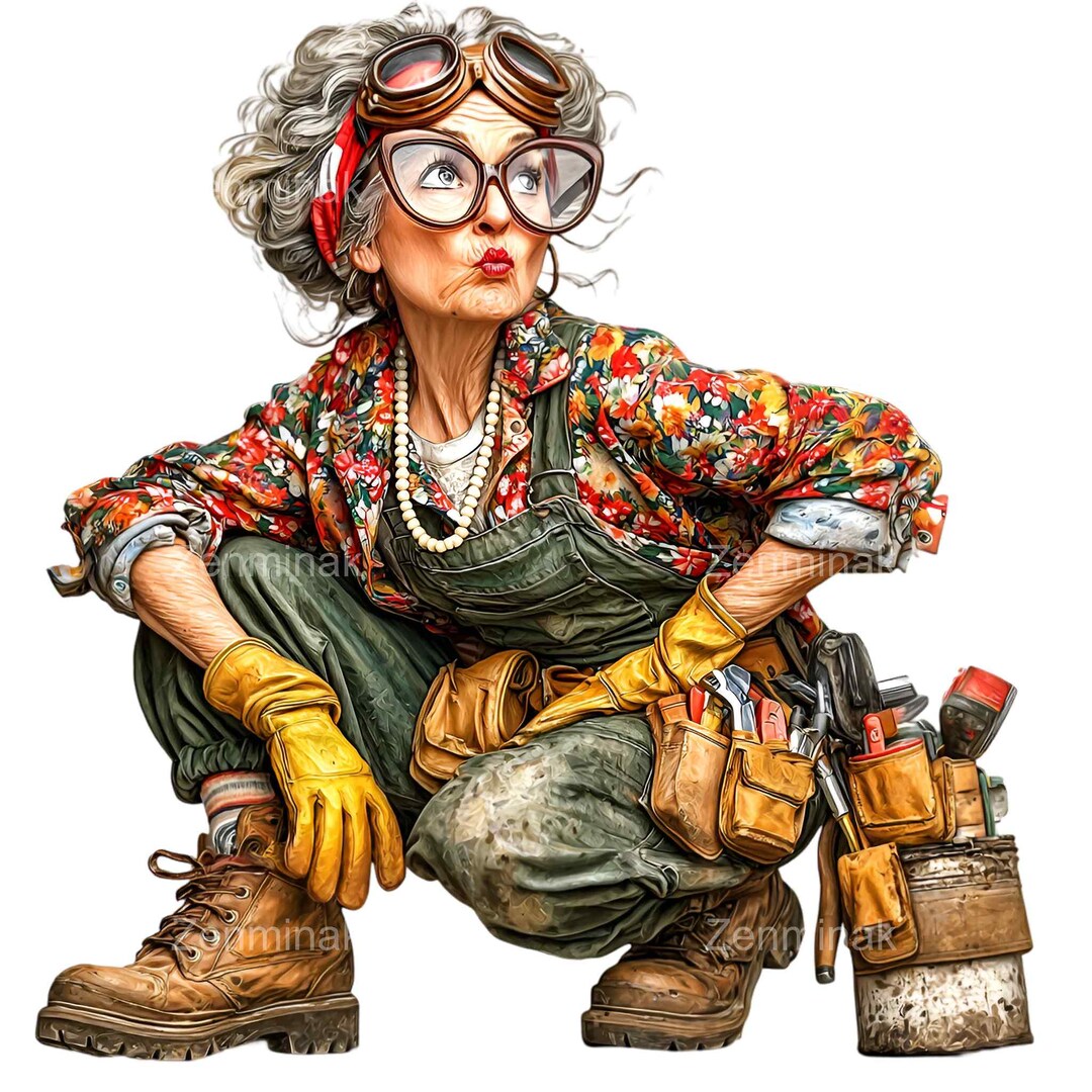 15 PNG Funny Handywoman Clipart – Whimsical Grandma PNG With Tools and ...