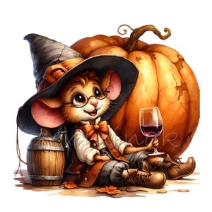 Cute Halloween Mouse 15 PNG Clipart Adorable Mouse in Witch Hat With ...