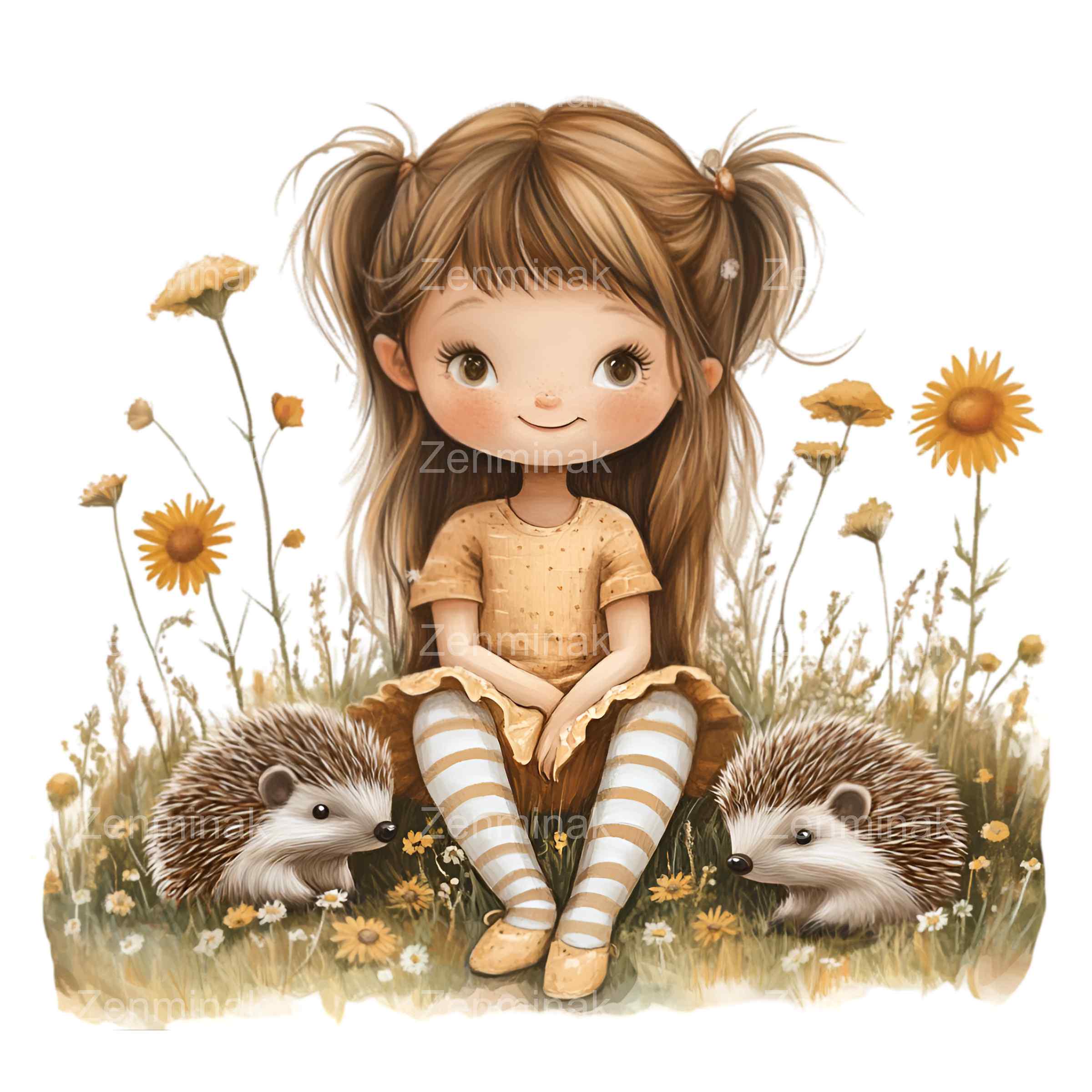12 Süsses Mädchen PNG Clipart mit Igel - Wunderliches Kind, Waldtiere ...