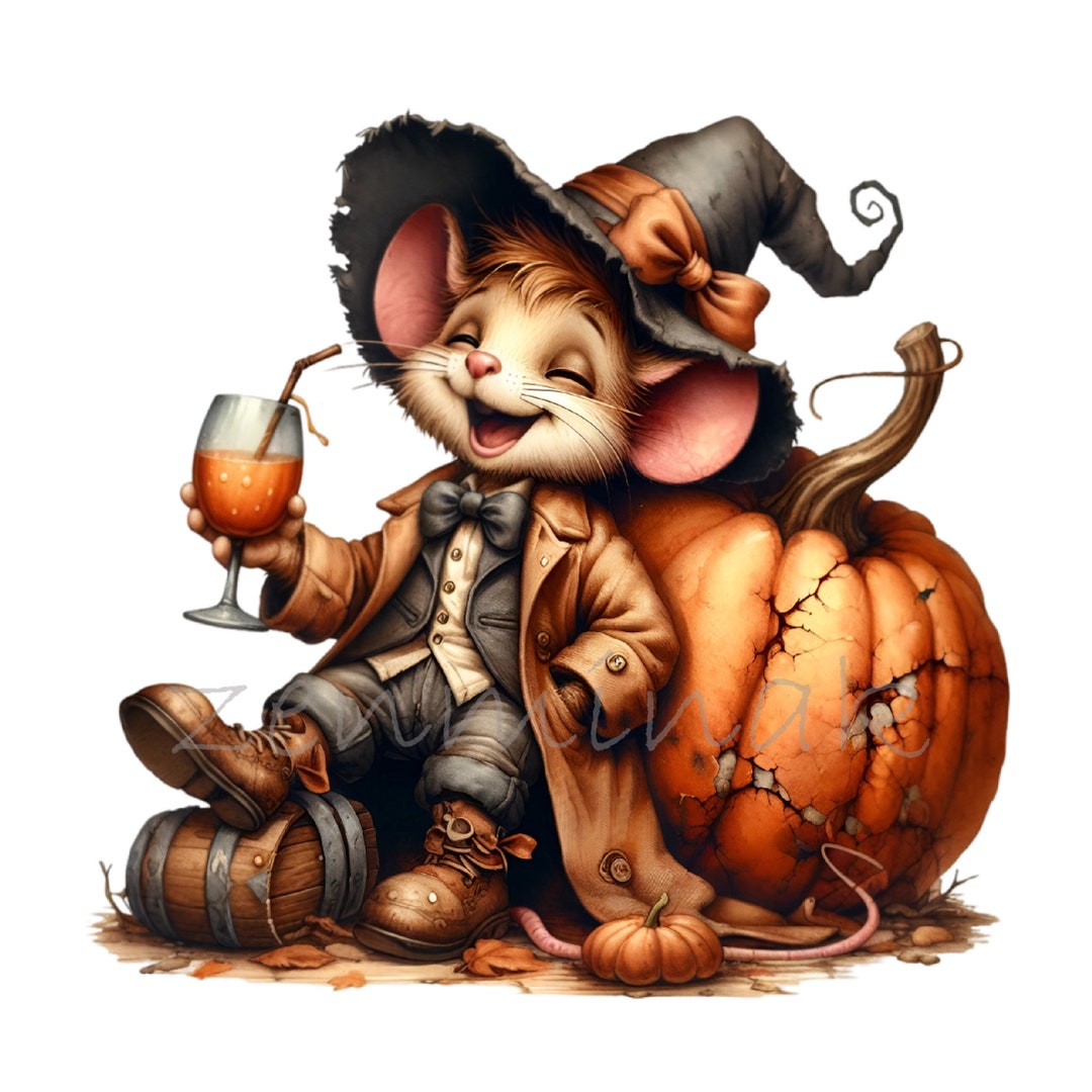 Cute Halloween Mouse 15 PNG Clipart Adorable Mouse in Witch Hat With ...