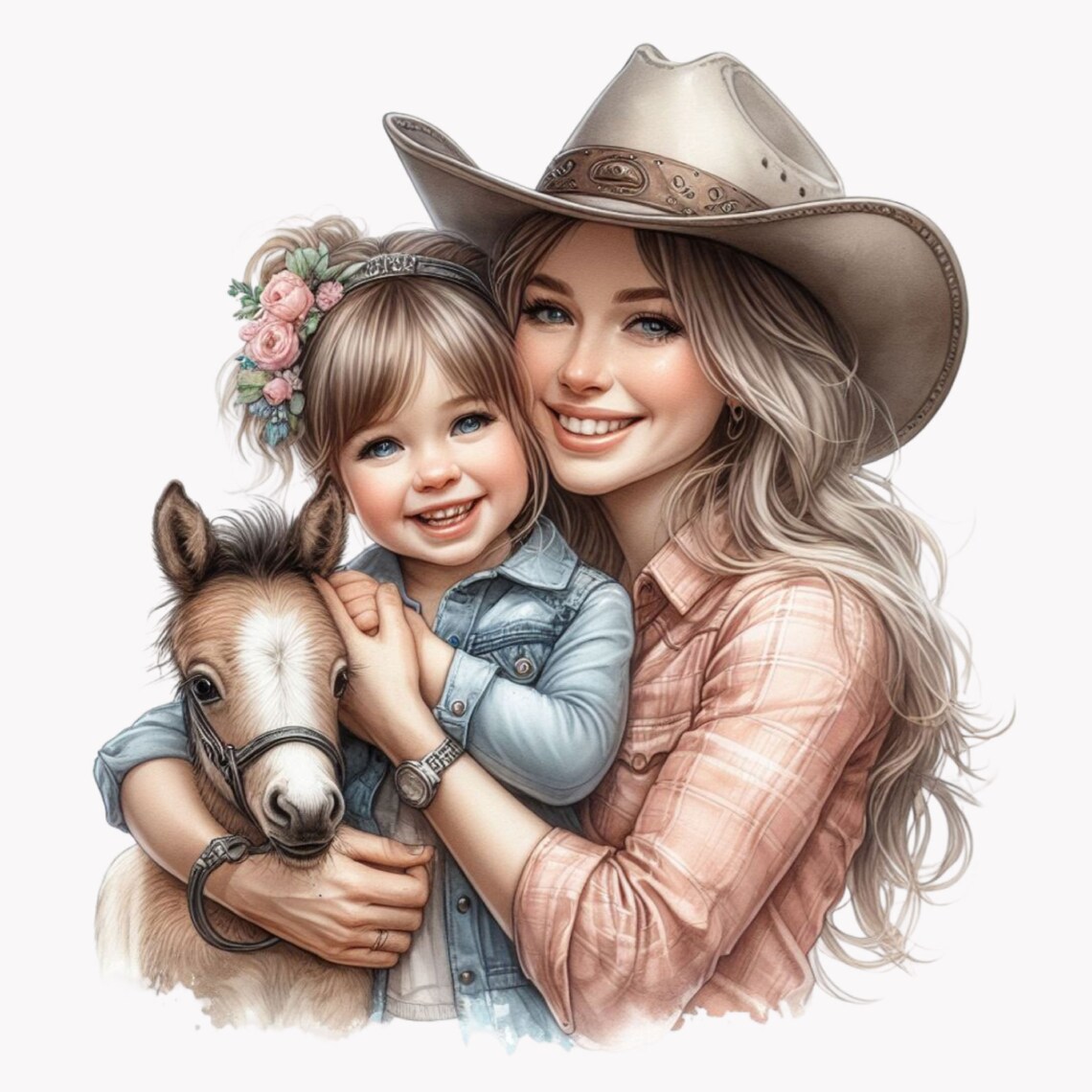 10 PNG Cowgirl Mom Daughter Horse Clipart, Western Family Portrait - Etsy