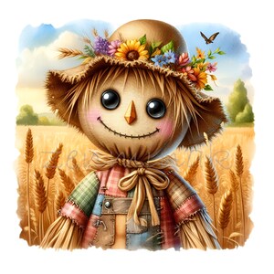 Scarecrow Clipart 14 PNG Sunflower Field Background, Rustic Harvest ...