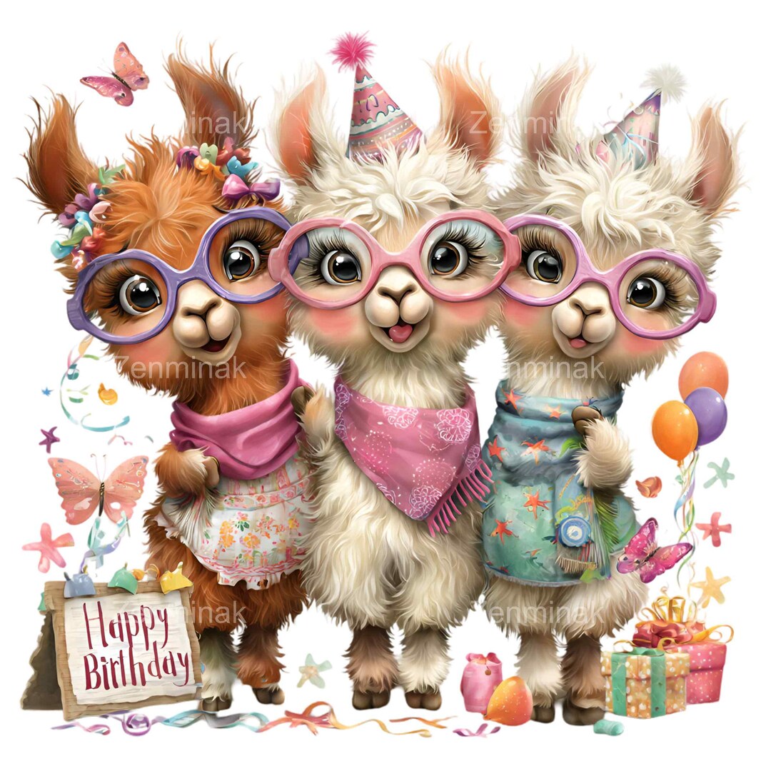 15 PNG Birthday Llamas – Cute Llama PNG – Party Animal Clipart With ...