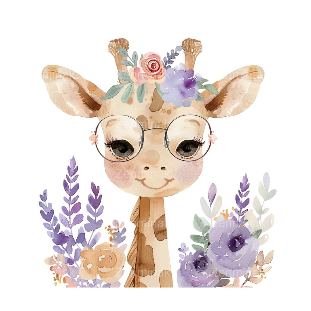 12 Cute Baby Giraffe PNG Clipart – Floral Crown Giraffe With Glasses ...