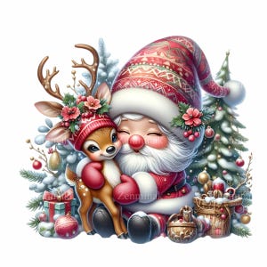 Christmas Gnome With Reindeer and Tree PNG 15 Adorable Holiday Clipart ...