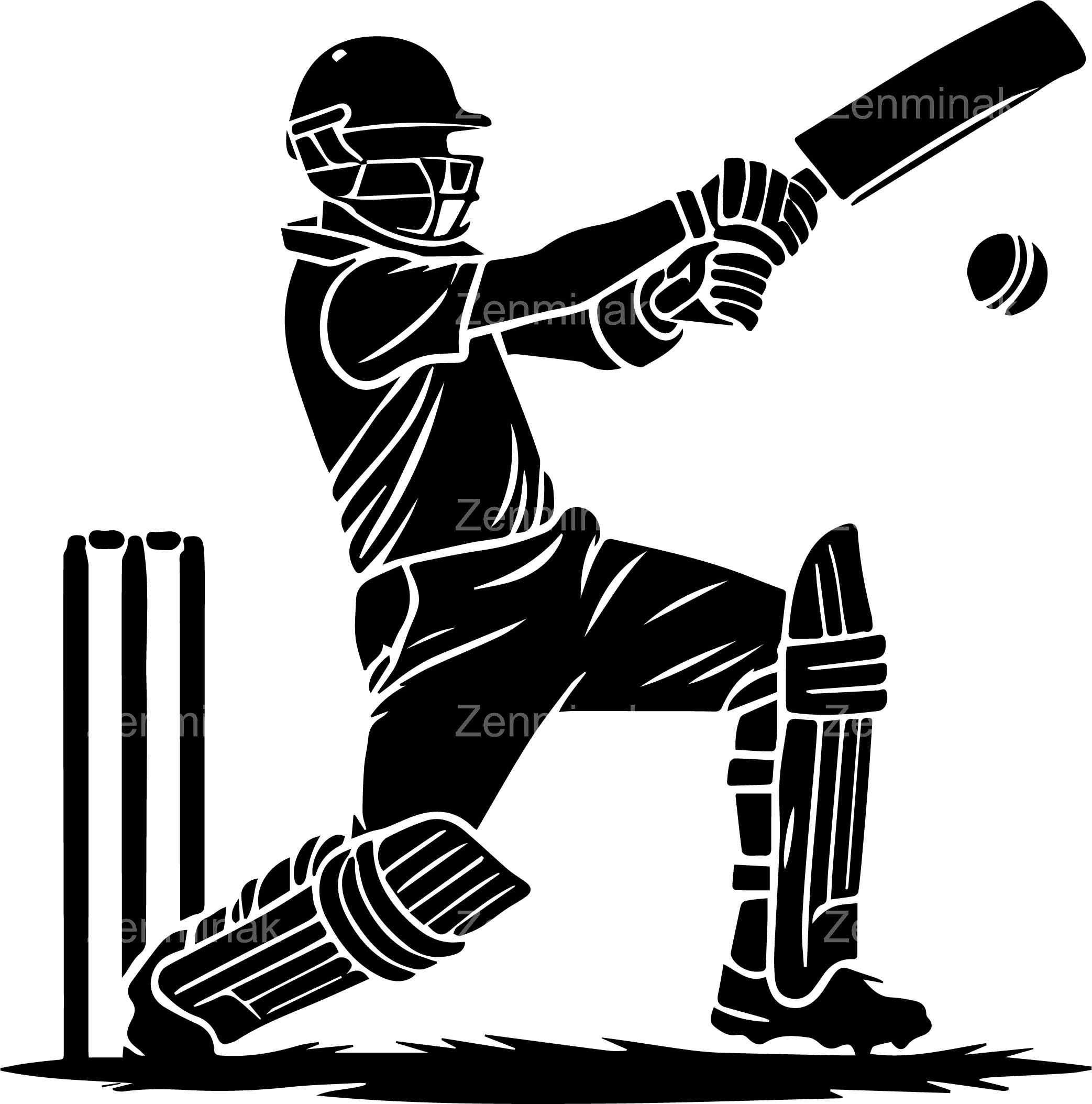 10 Cricket Player SVG Cut File, Batsman Silhouette With Ball and ...