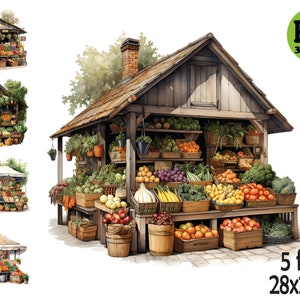 Watercolor Farm Stand Clipart Sublimation PNG - Etsy