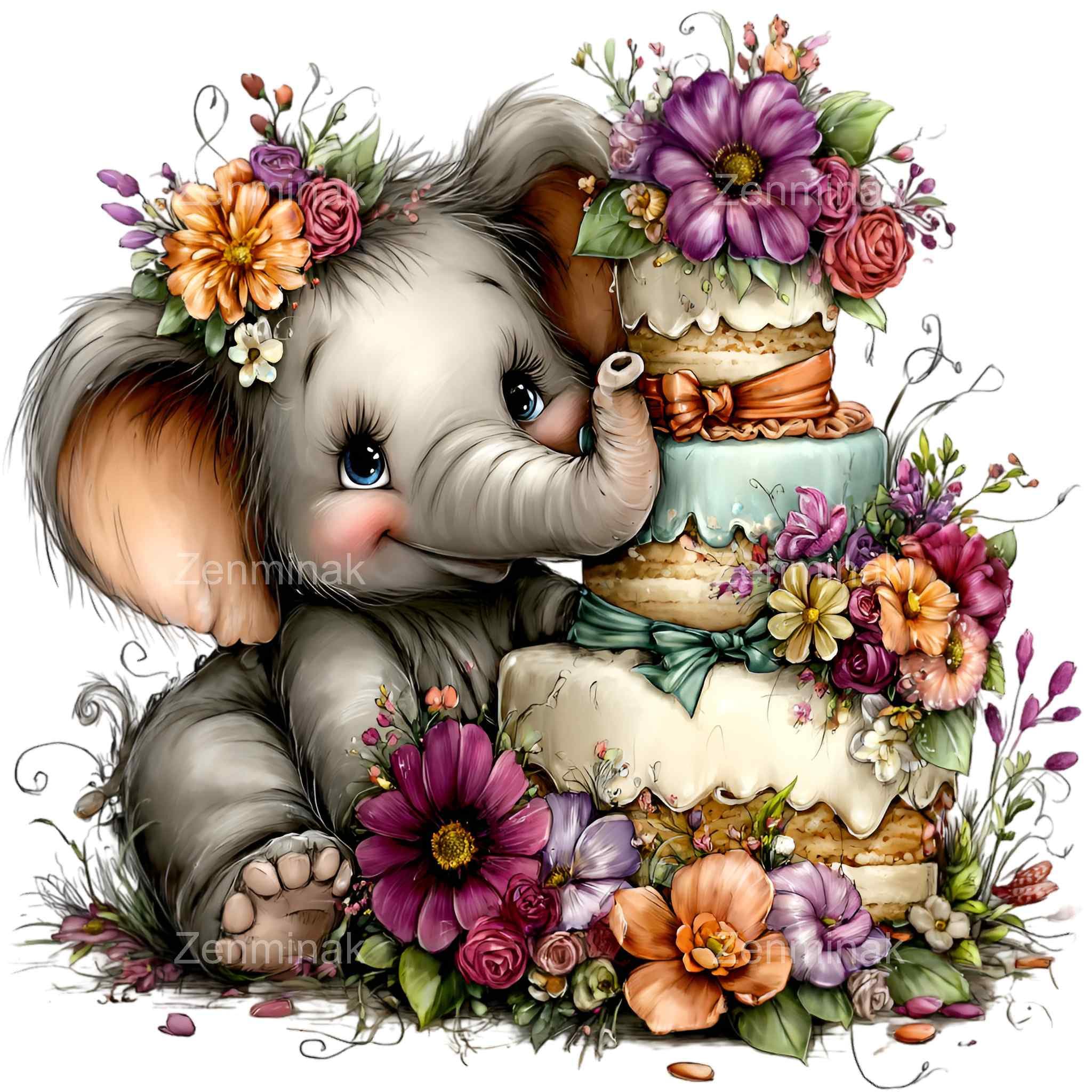 12 PNG Elephant Birthday Clipart – Cute Animal PNG – Baby Shower Cake ...