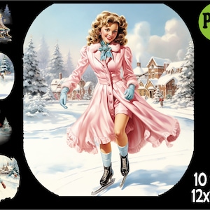 Watercolor Ice Skating Vintage Clipart Illustration PNG, Winter Retro ...