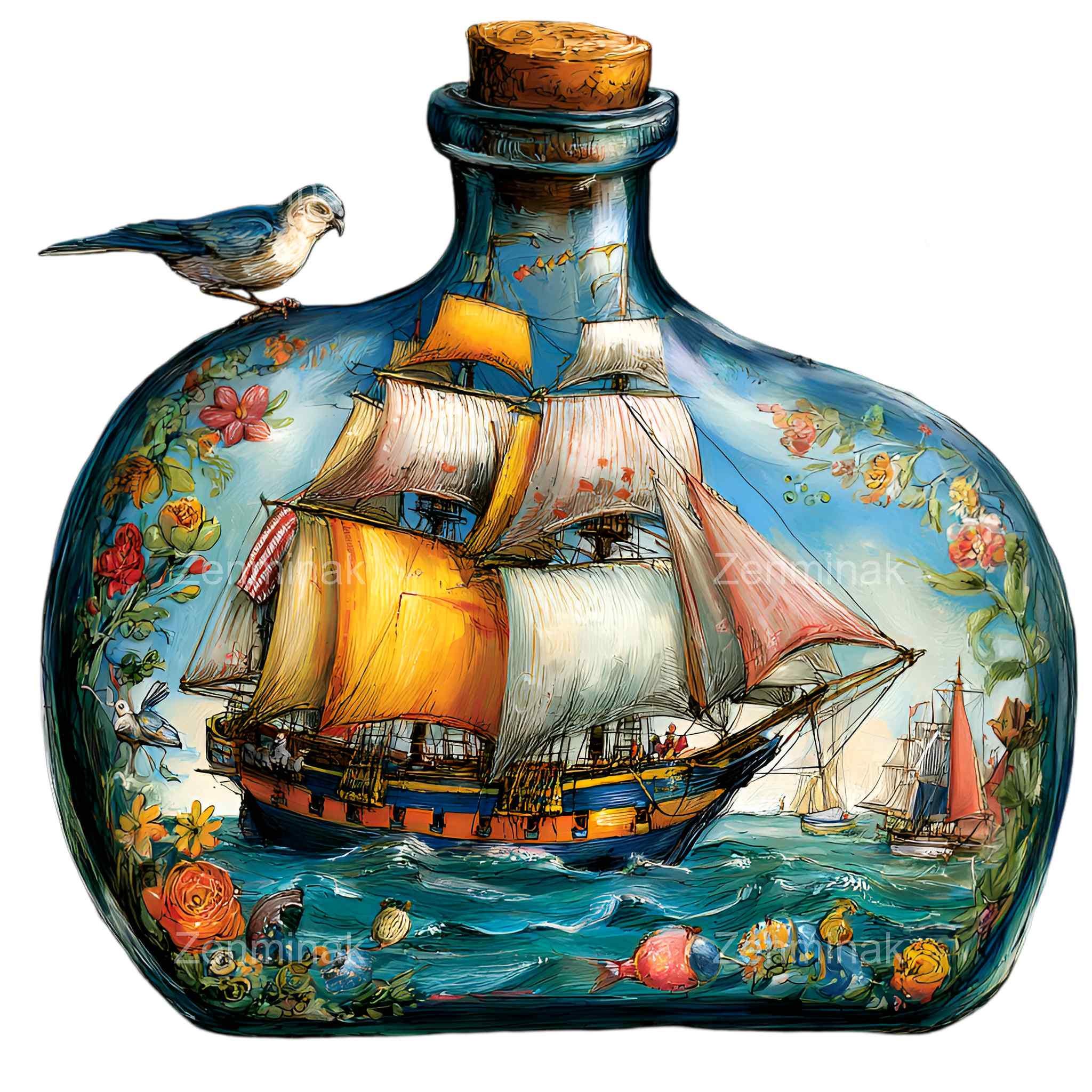 15 PNG Sailing Ship Jar Clipart, Watercolor Nautical Bottle ...