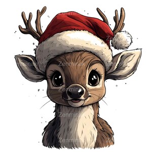Cute Christmas Reindeer PNG Clipart, 12 Adorable Santa Hat Reindeer ...