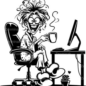 5 SVG Funny Office Lady SVG – Messy Bun Woman With Coffee Mug, Fluffy ...