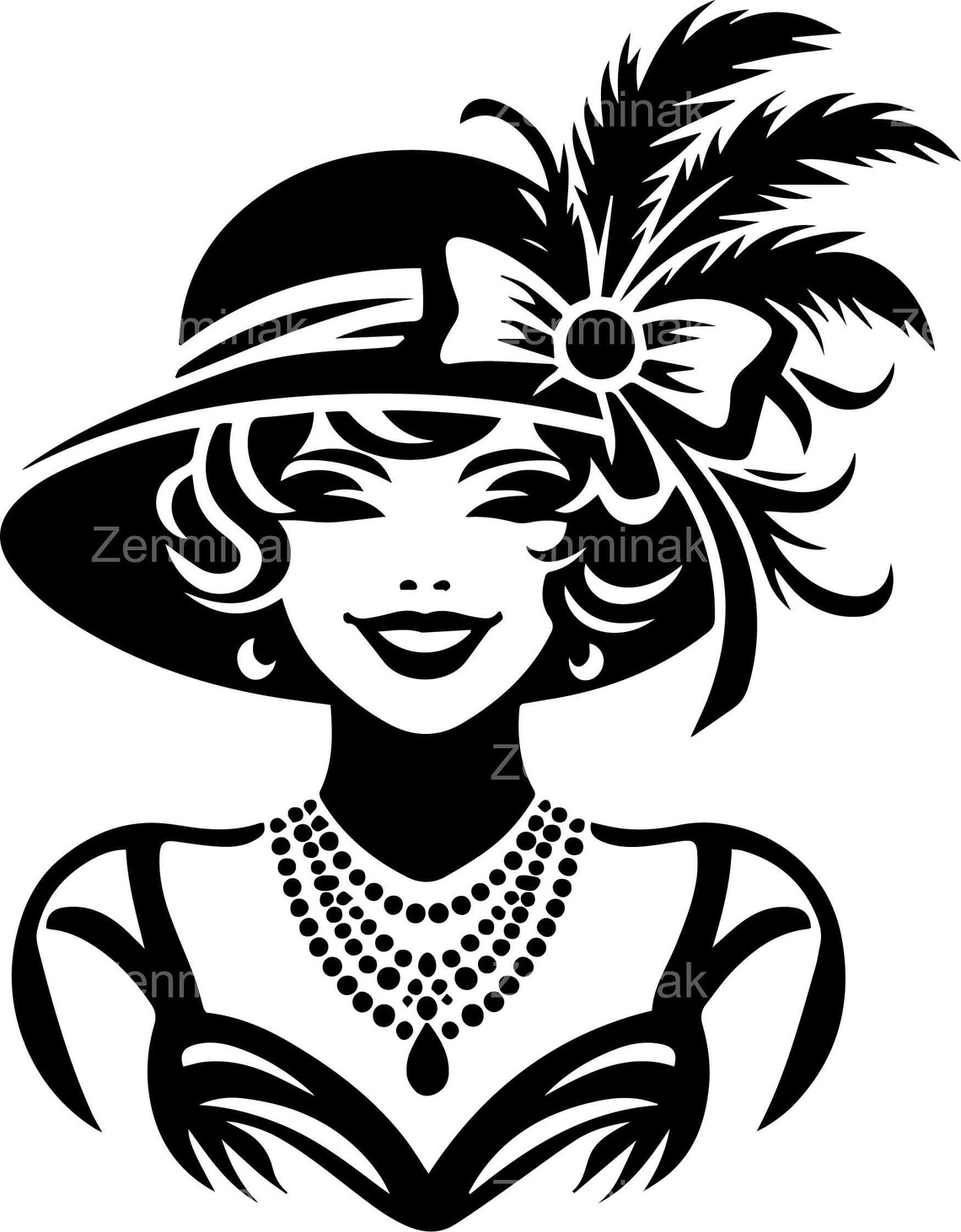 4 Retro Flapper Woman SVG, Art Deco Lady With Feather Hat Cut File ...