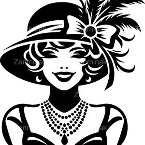 4 Retro Flapper Woman SVG, Art Deco Lady With Feather Hat Cut File ...