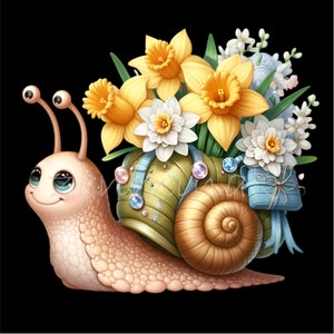 10 Cute Snail With Flowers PNG Clipart, Daffodils and Gifts on Shell ...