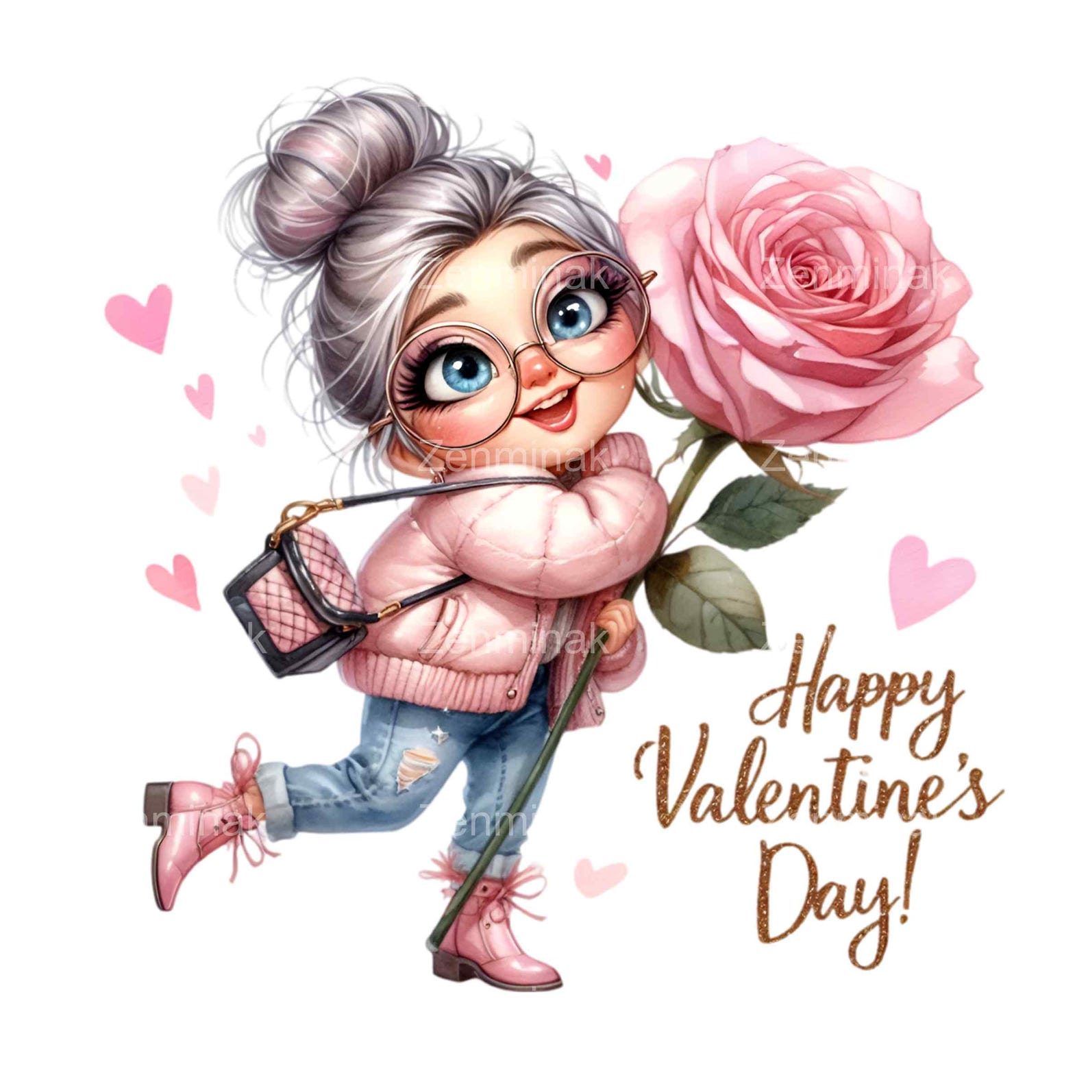 14 PNG Valentine’s Day Grandma Clipart – Funny Old Lady With Rose PNG ...