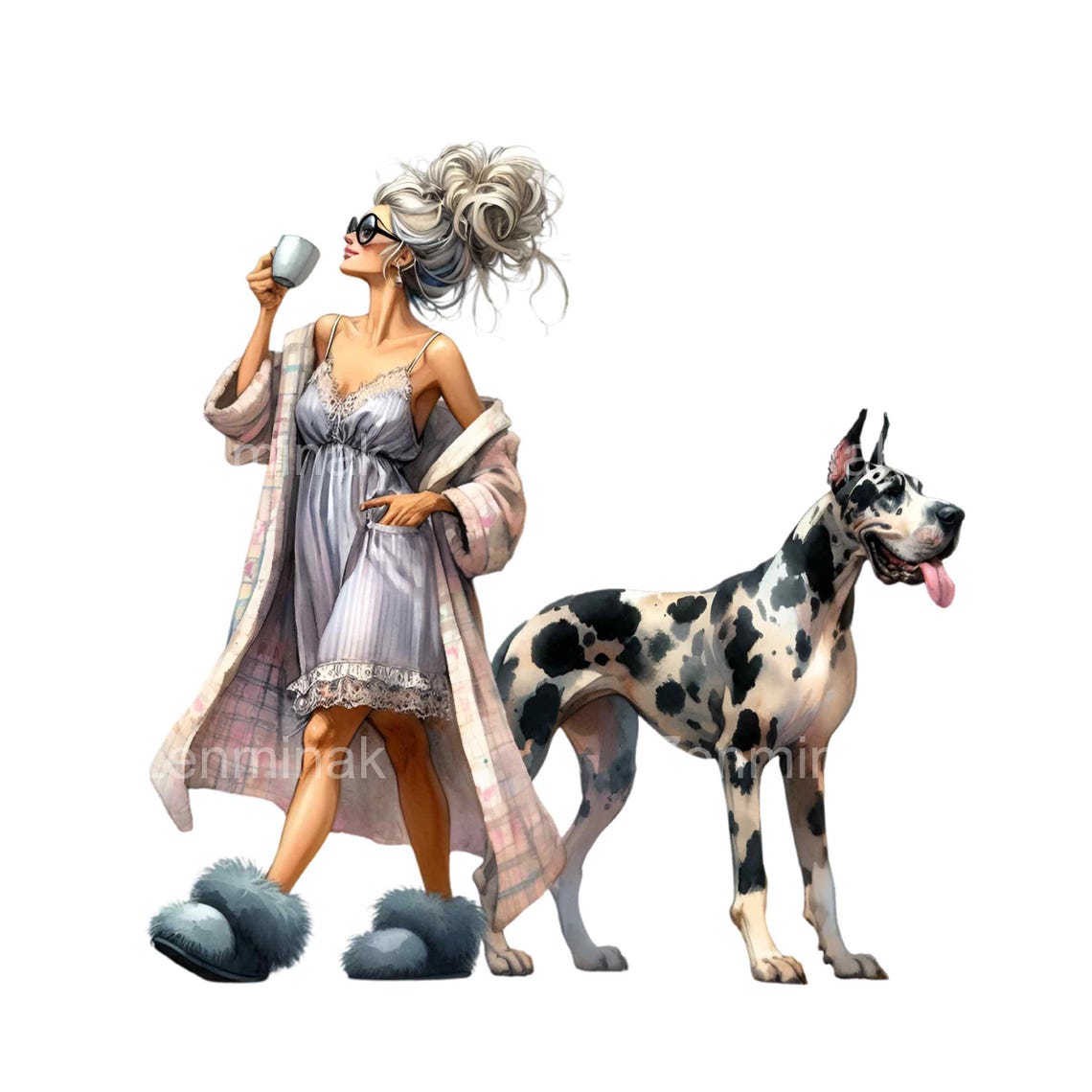 19 PNG Elegant Lady and Dog Clipart – Woman in Pink Robe With Great ...