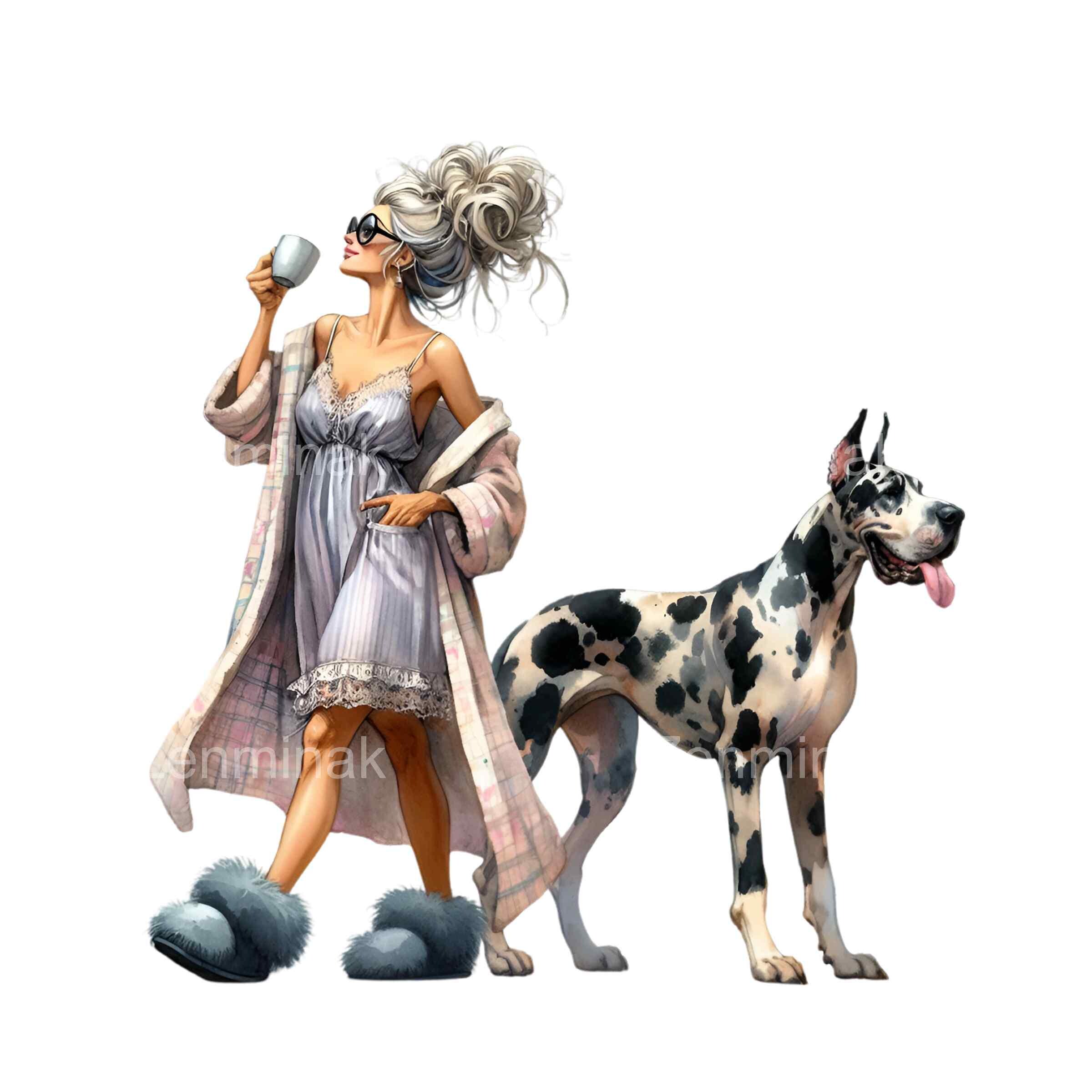 19 PNG Elegant Lady and Dog Clipart – Woman in Pink Robe With Great ...