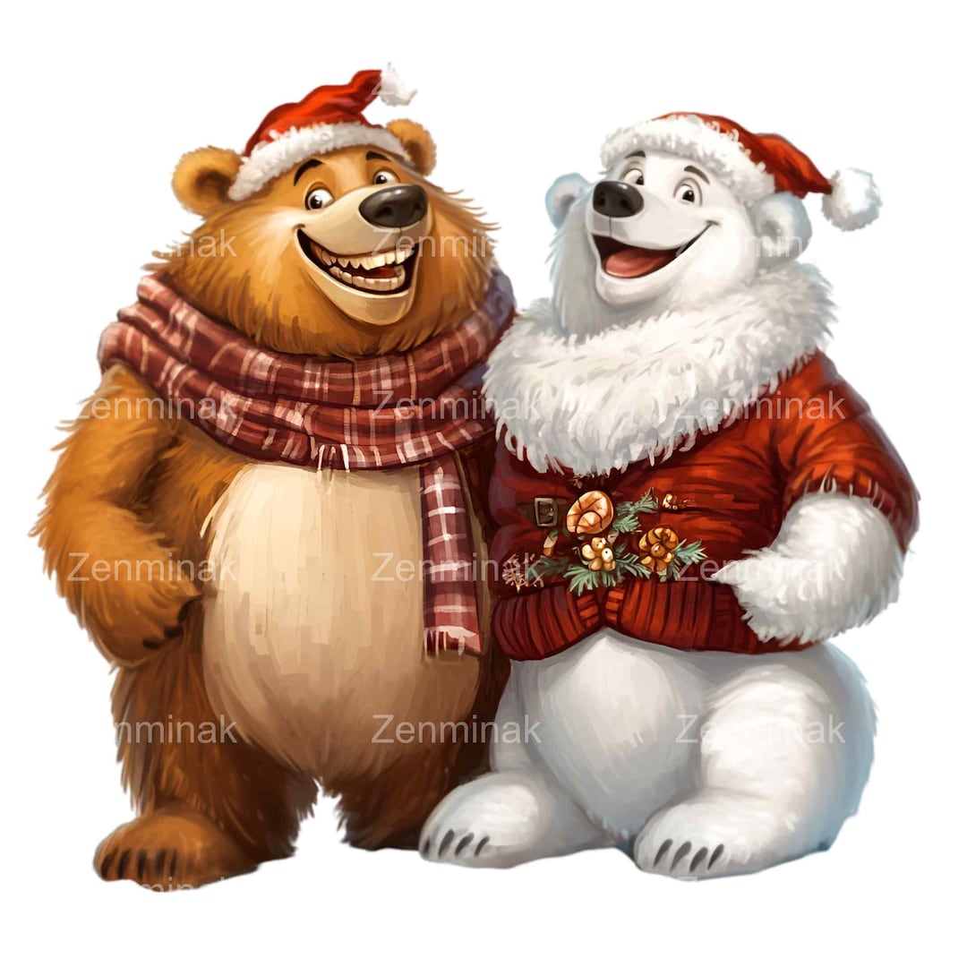 Christmas Bears PNG Clipart 18 Cute Brown and Polar Bears in Santa Hats ...