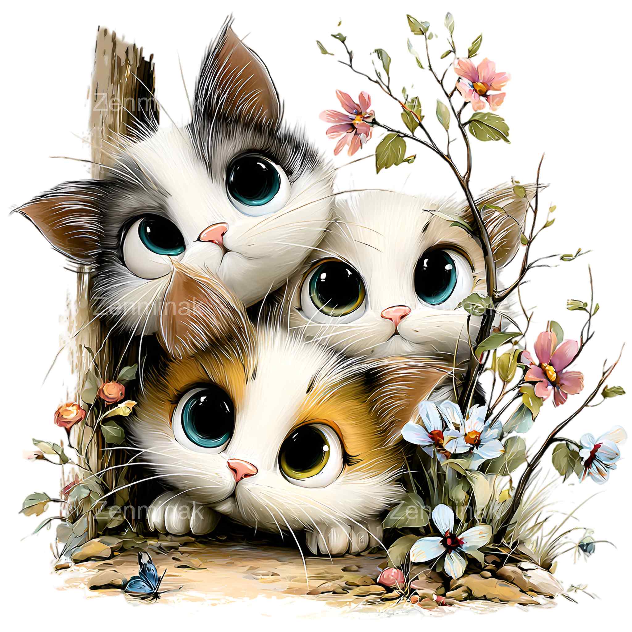 15 PNG Cute Kitten Trio Clipart – Fluffy Spring Cats With Big Eyes and ...