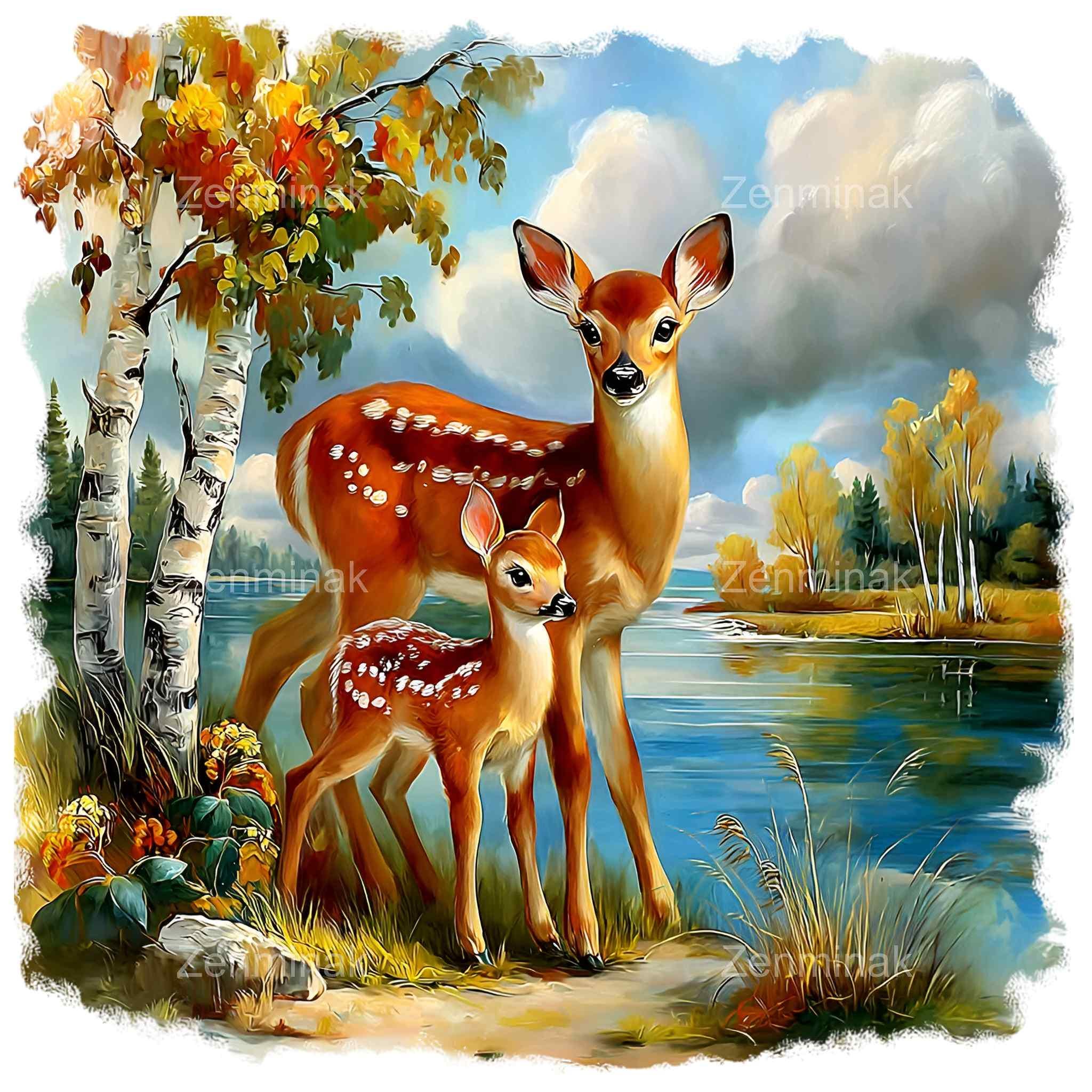 15 PNG Deer Family Clipart, Doe and Fawn Illustration, Woodland ...