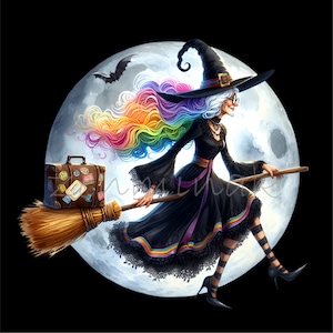 Colorful Witch PNG 12 Rainbow Hair Witch Clipart Whimsical Halloween ...