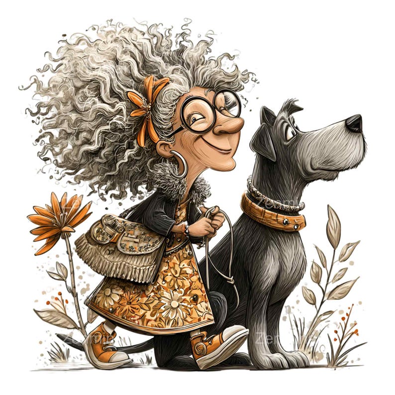 15 PNG Funny Dog Clipart – Whimsical Old Lady With Great Dane PNG for ...