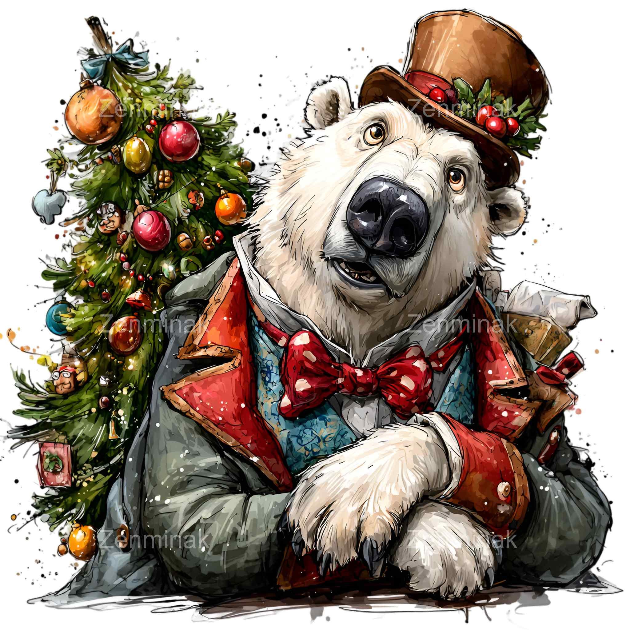 12 PNG Victorian Polar Bear Clipart – Christmas PNG With Tree & Gifts ...