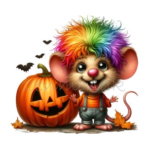 15 Halloween Mouse Clipart PNG, Cute Dressed-up Mouse With Rainbow Hair ...