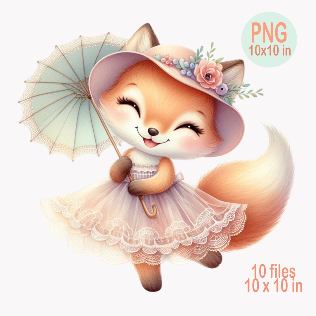 Baby Fox Clipart, Fox PNG, Birthday Clipart, Nursery Wall Art ...