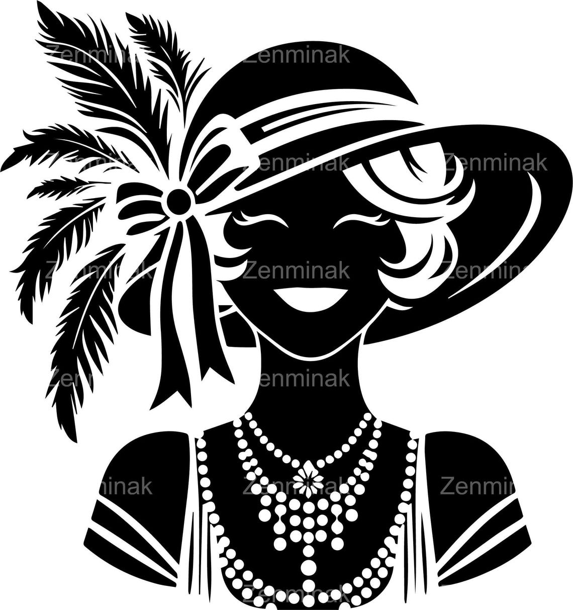 4 Retro Flapper Woman SVG, Art Deco Lady With Feather Hat Cut File ...