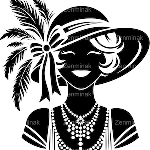 4 Retro Flapper Woman SVG, Art Deco Lady With Feather Hat Cut File ...