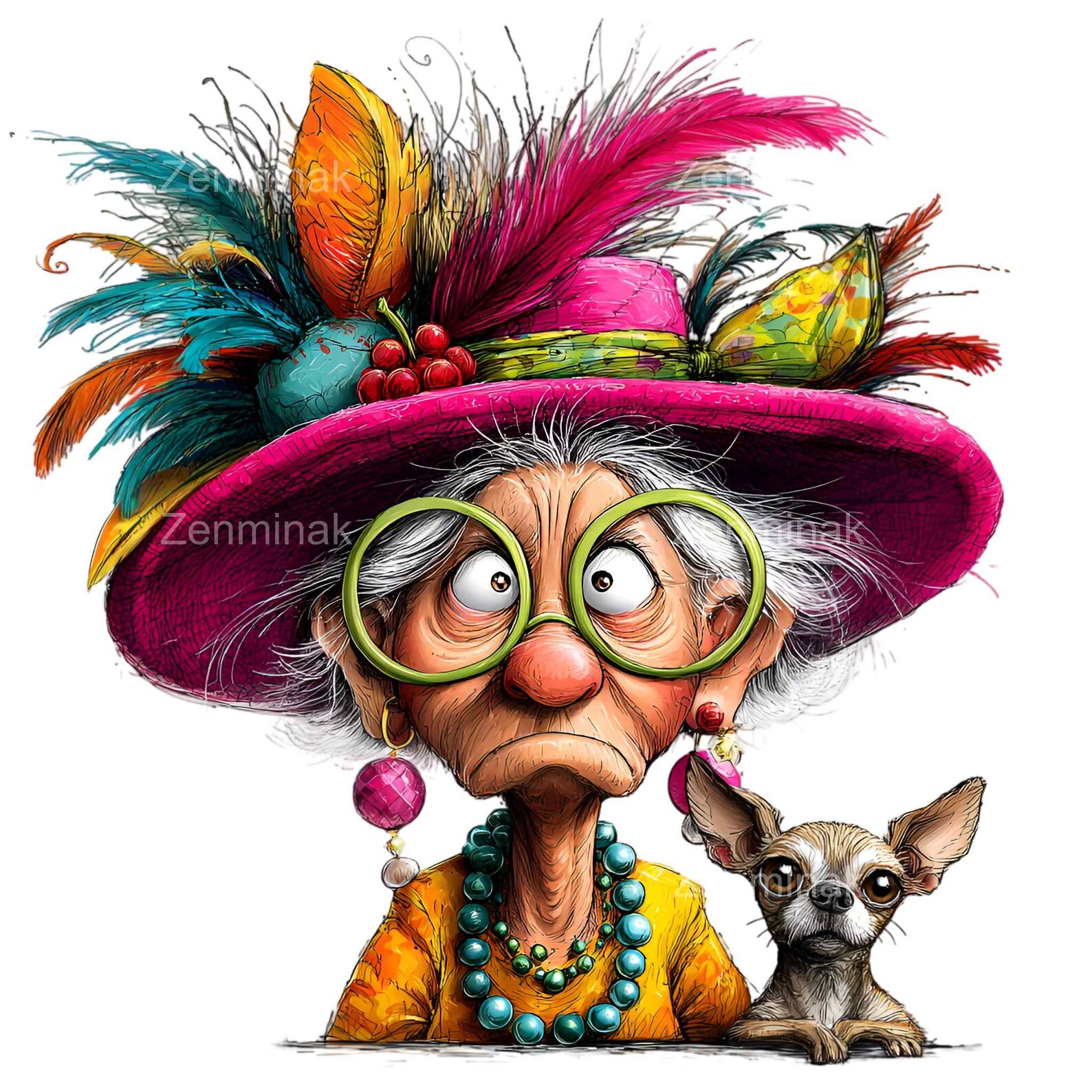 16 PNG Grumpy Lady Clipart – Funny Old Woman With Big Hat and Chihuahua ...