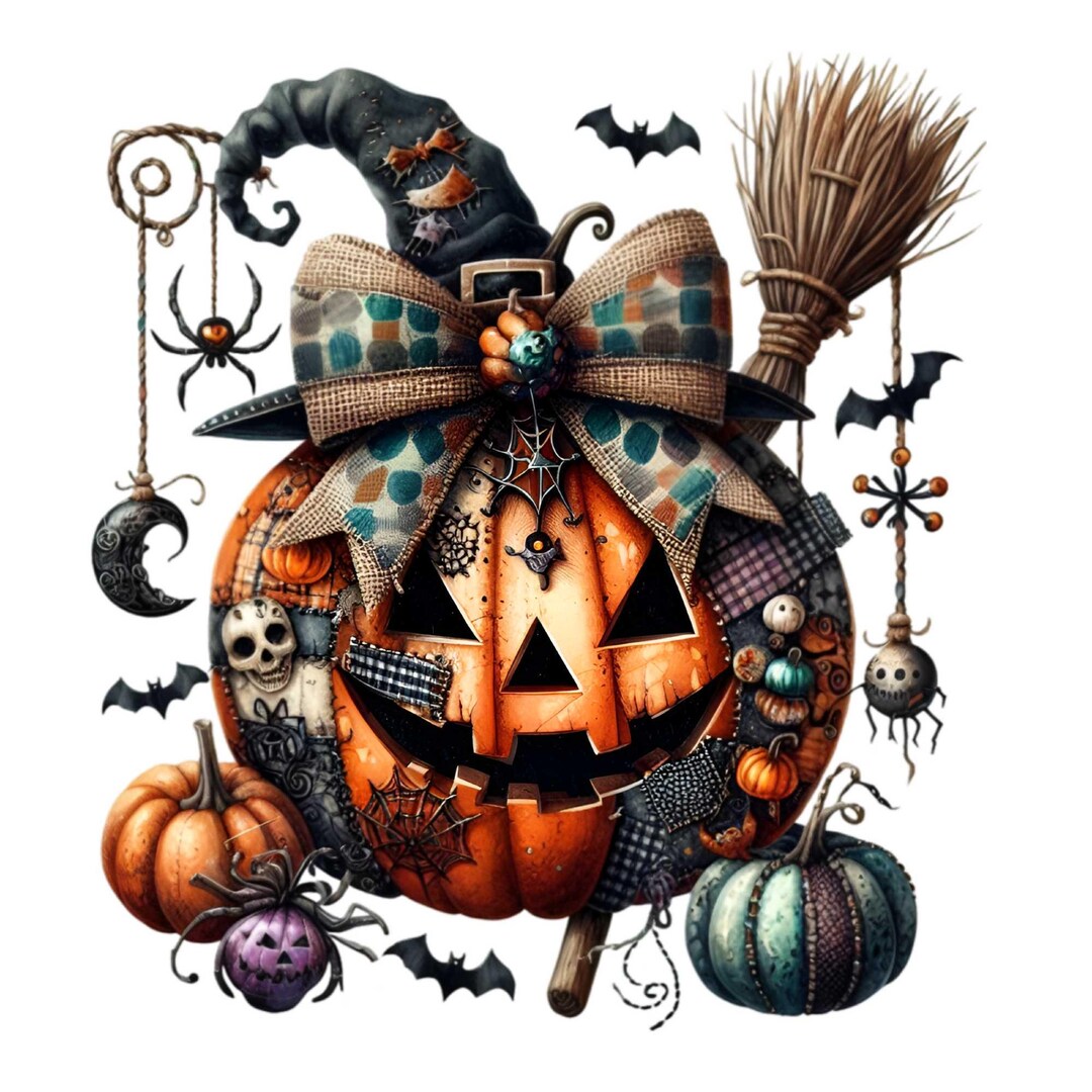 Witchy Halloween Pumpkin Clipart PNG, 15 Jack-o'lantern With Witch Hat ...