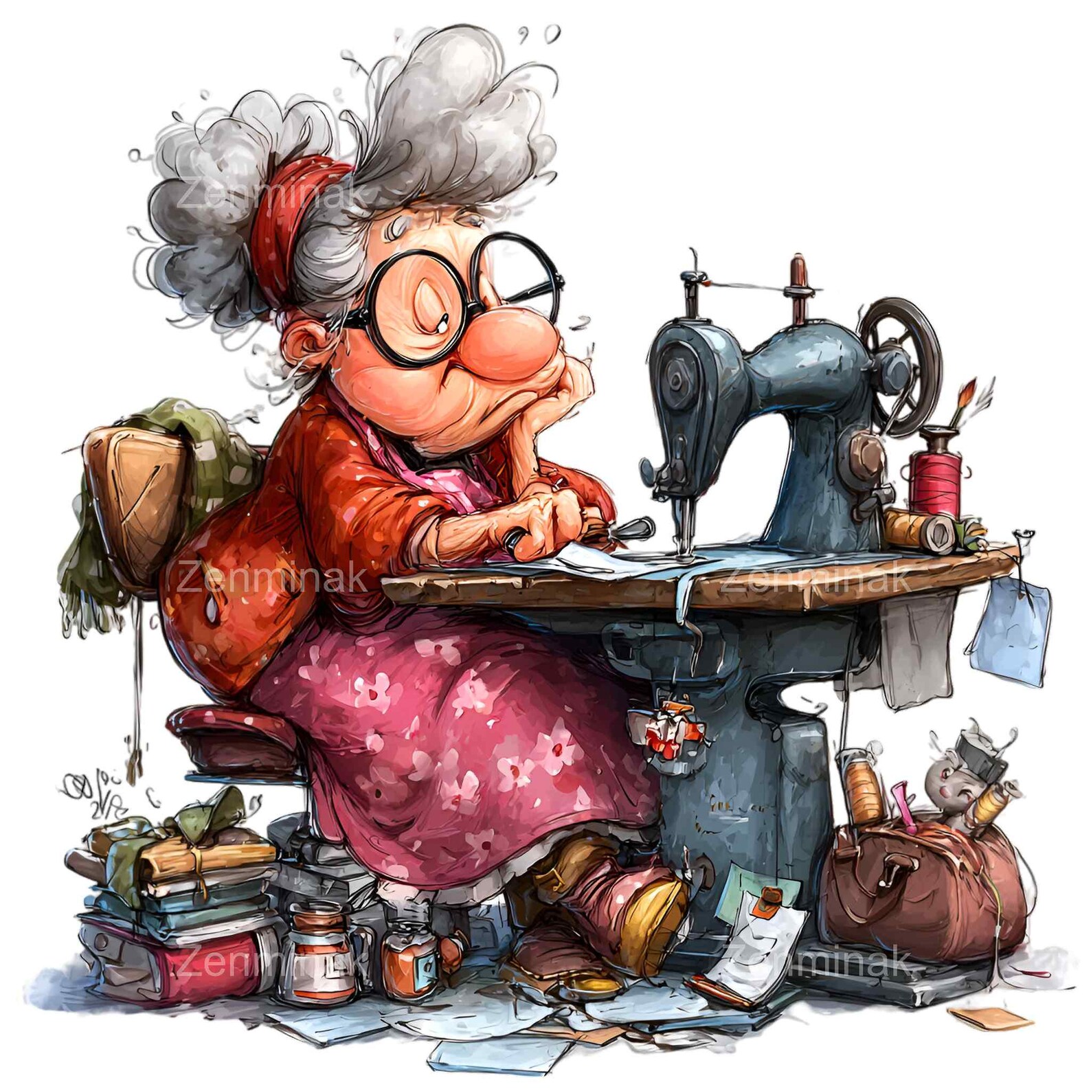 14 PNG Sewing Grandma – Funny Cartoon Lady at Sewing Machine PNG ...