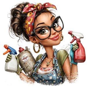 15 PNG Funny Cleaning Lady Clipart – Cartoon Woman With Glasses and ...