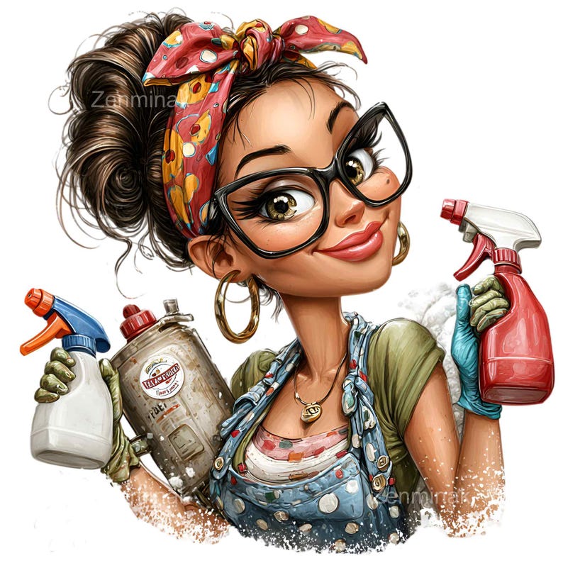 15 PNG Funny Cleaning Lady Clipart – Cartoon Woman With Glasses and ...
